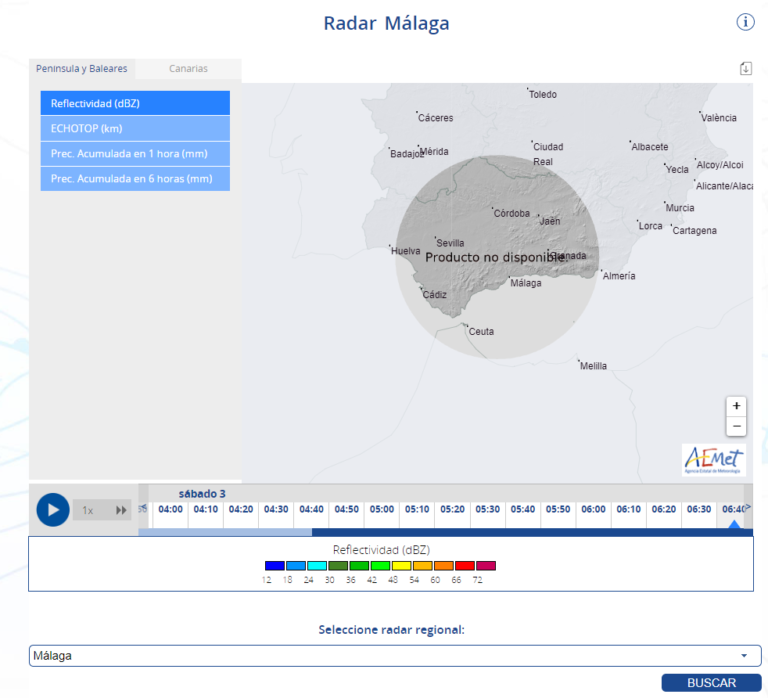 1️⃣ Radar AEMET Málaga – Lluvia en Andalucía a tiempo real